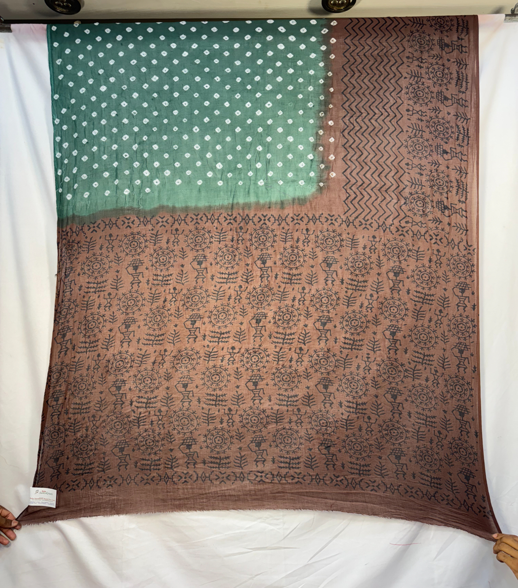 Kala Sanskruti Kakach Brown Color Cotton Bandhani Saree 6.5M with ...